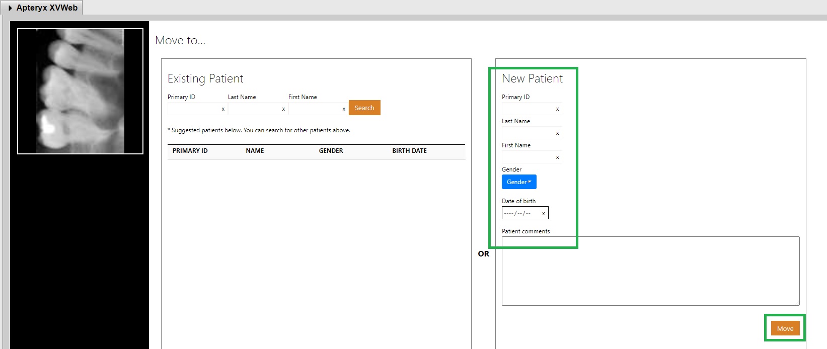 Moving xrays from one patient to another but the patient where the ...
