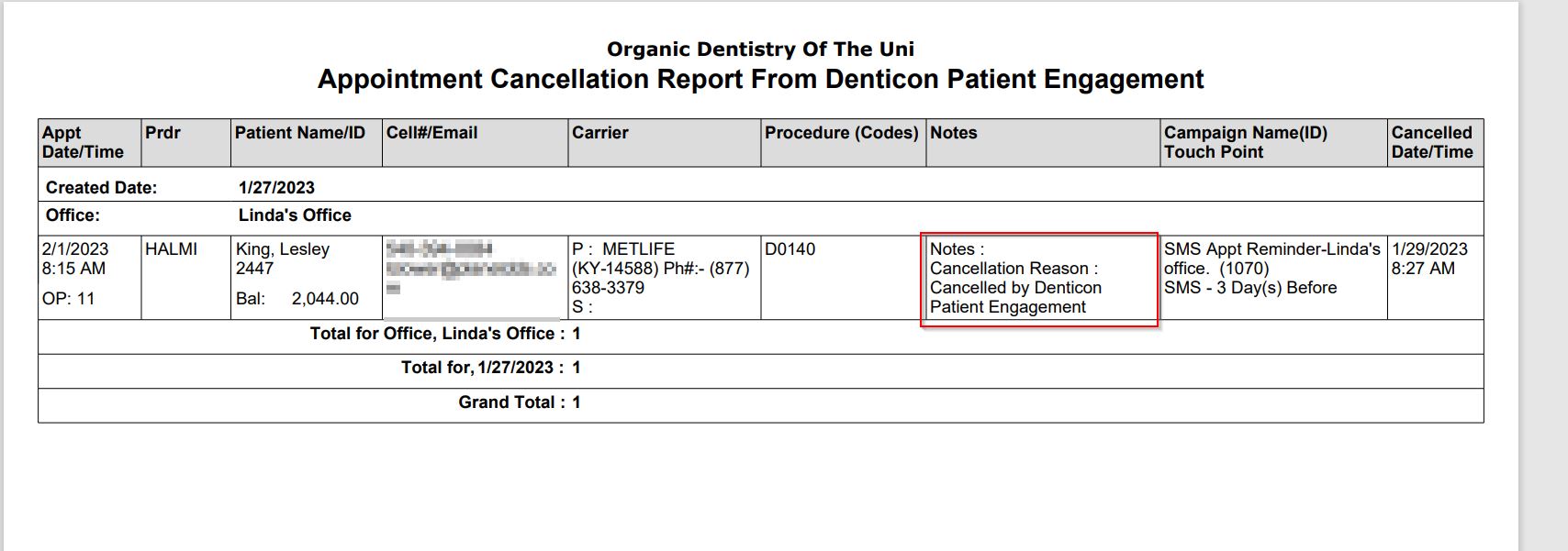 How will we know when a patient cancels their appointment via Denticon ...