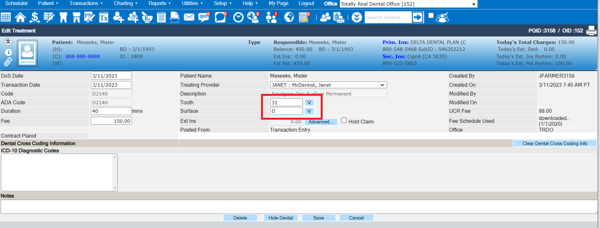 I created a claim today for a patient with the wrong tooth information ...