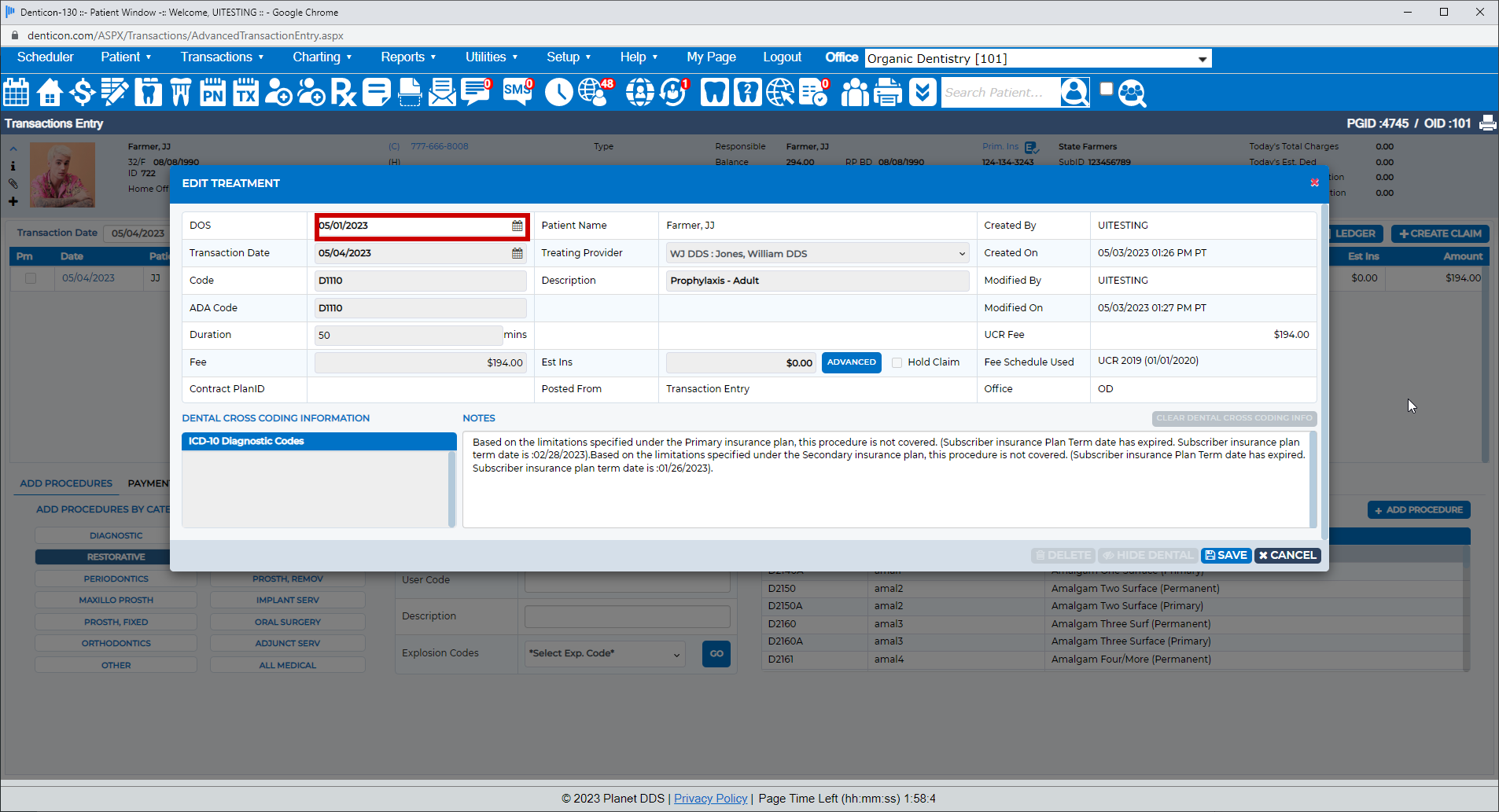 I created a claim in the past for a patient with the wrong information (tooth number, surfaces ...