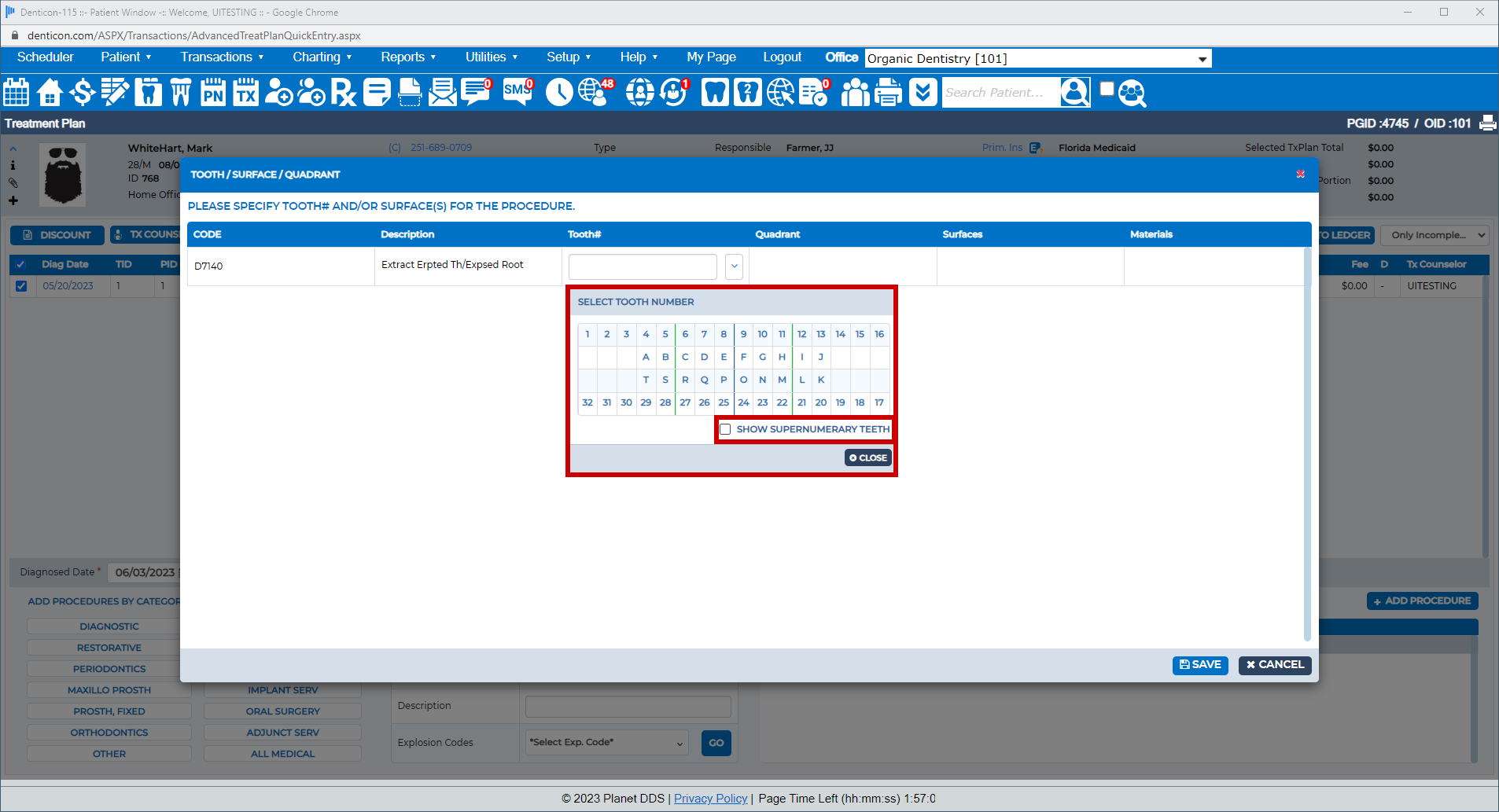 I need to post a procedure for a supernumerary tooth. How can I post a procedure for a ...