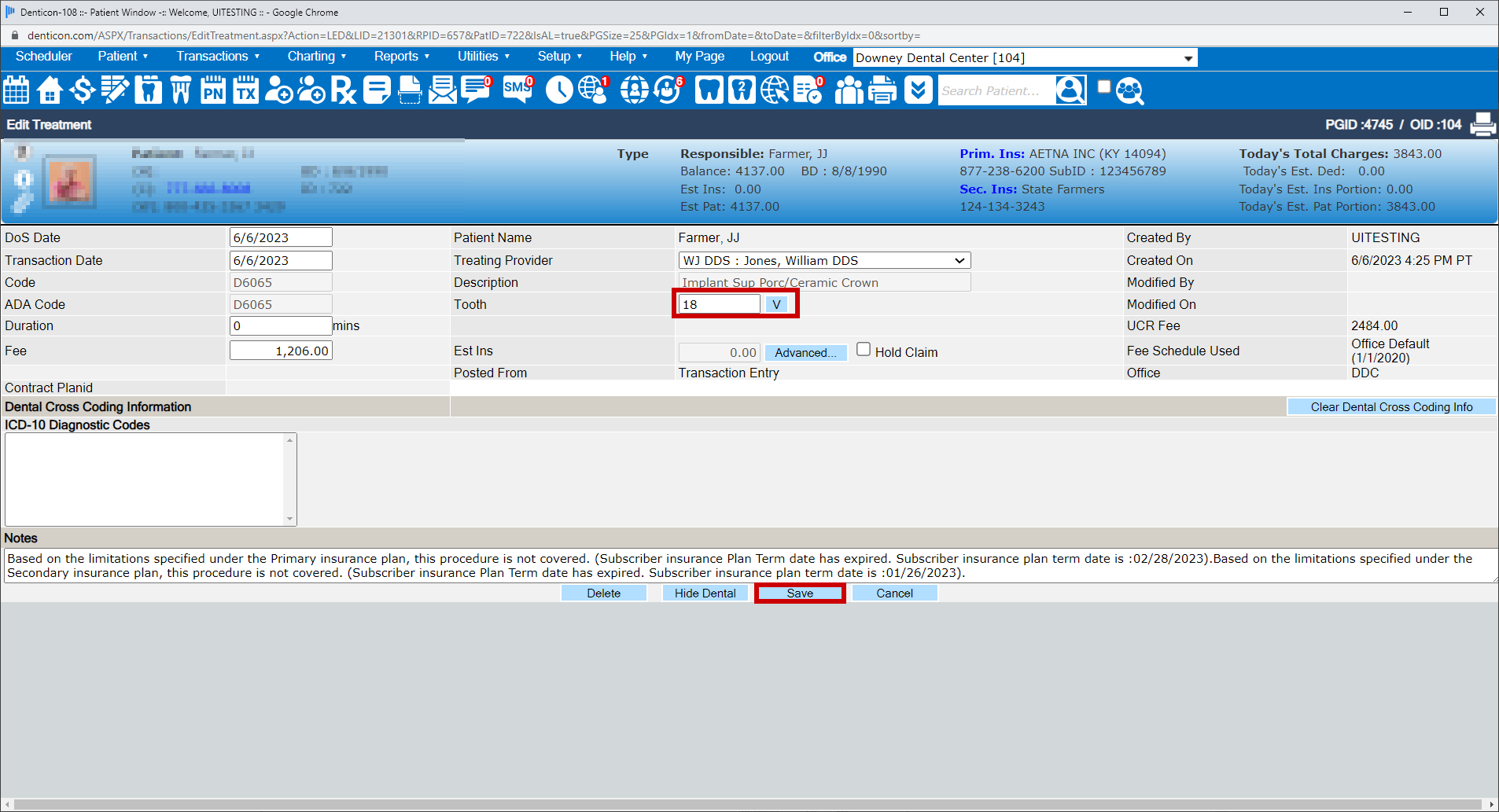 I created a claim today for a patient with the wrong tooth information ...