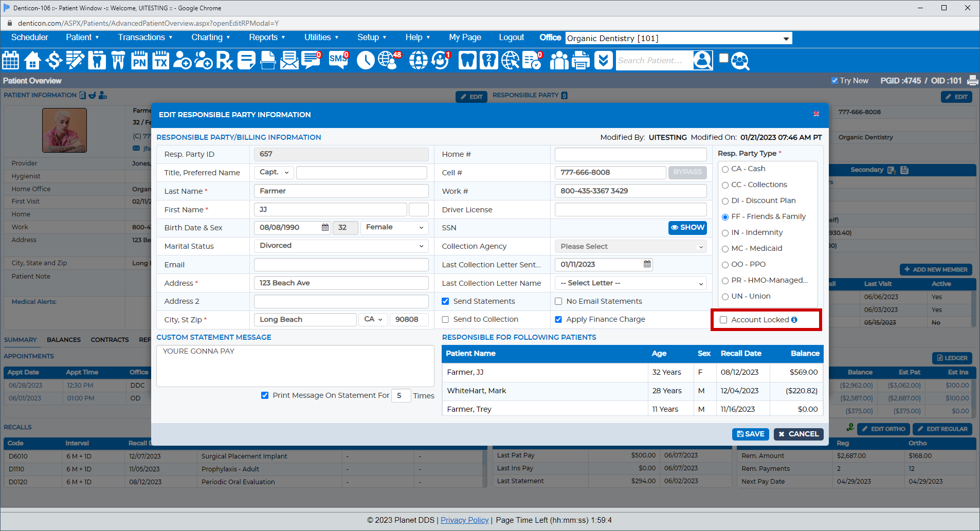 In the Responsible Party screen, there’s a field called ‘Account Locked’. How does this feature ...