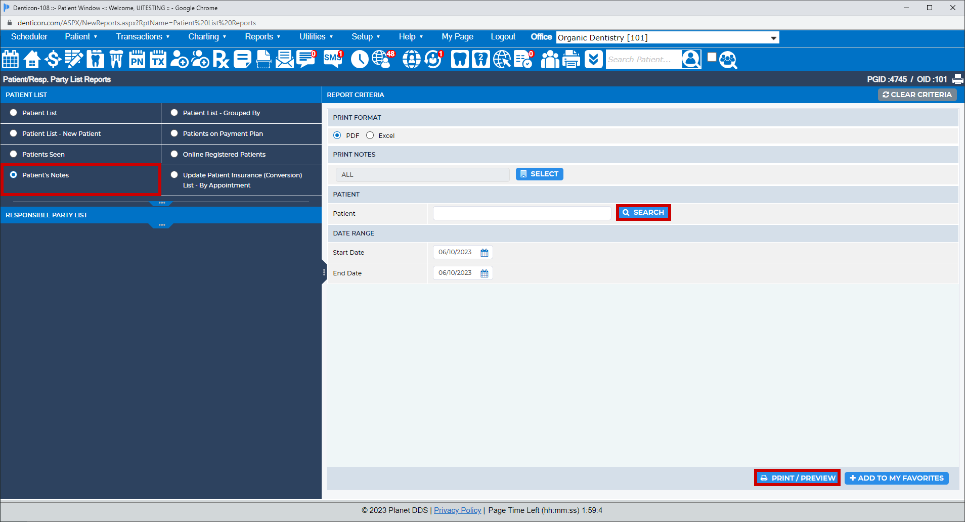 How do I print the patient’s notes that are shown in the Notes screen ...