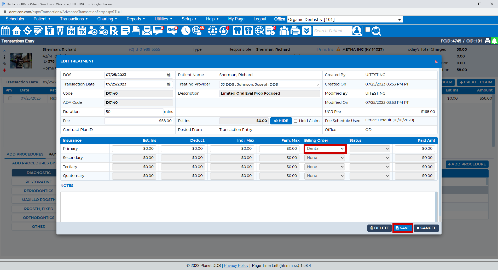 How do we change the billing order on procedures that were entered on ...