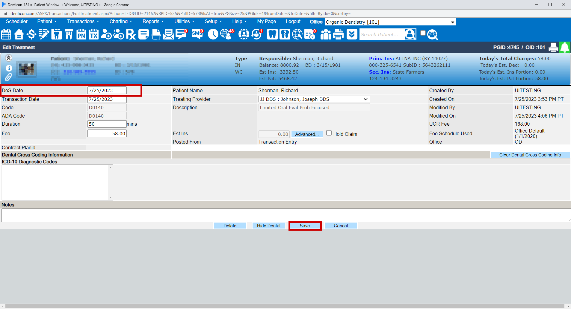 How do we file a claim for the correct Date of Service if a procedure is posted after the day of ...