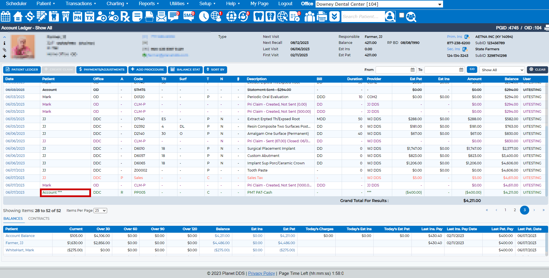 When I look at the account ledger, there is *** showing in the PATIENT ...