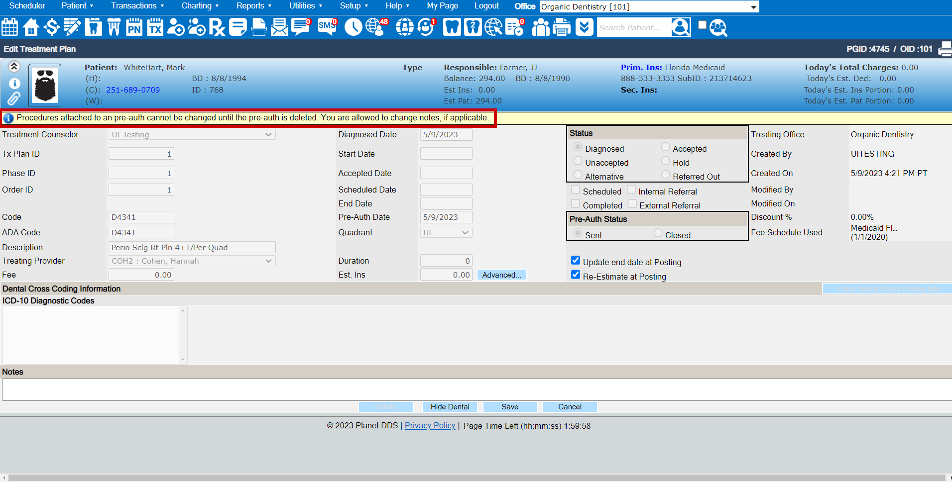 Procedures attached to a pre-auth cannot be changed until the pre-auth ...
