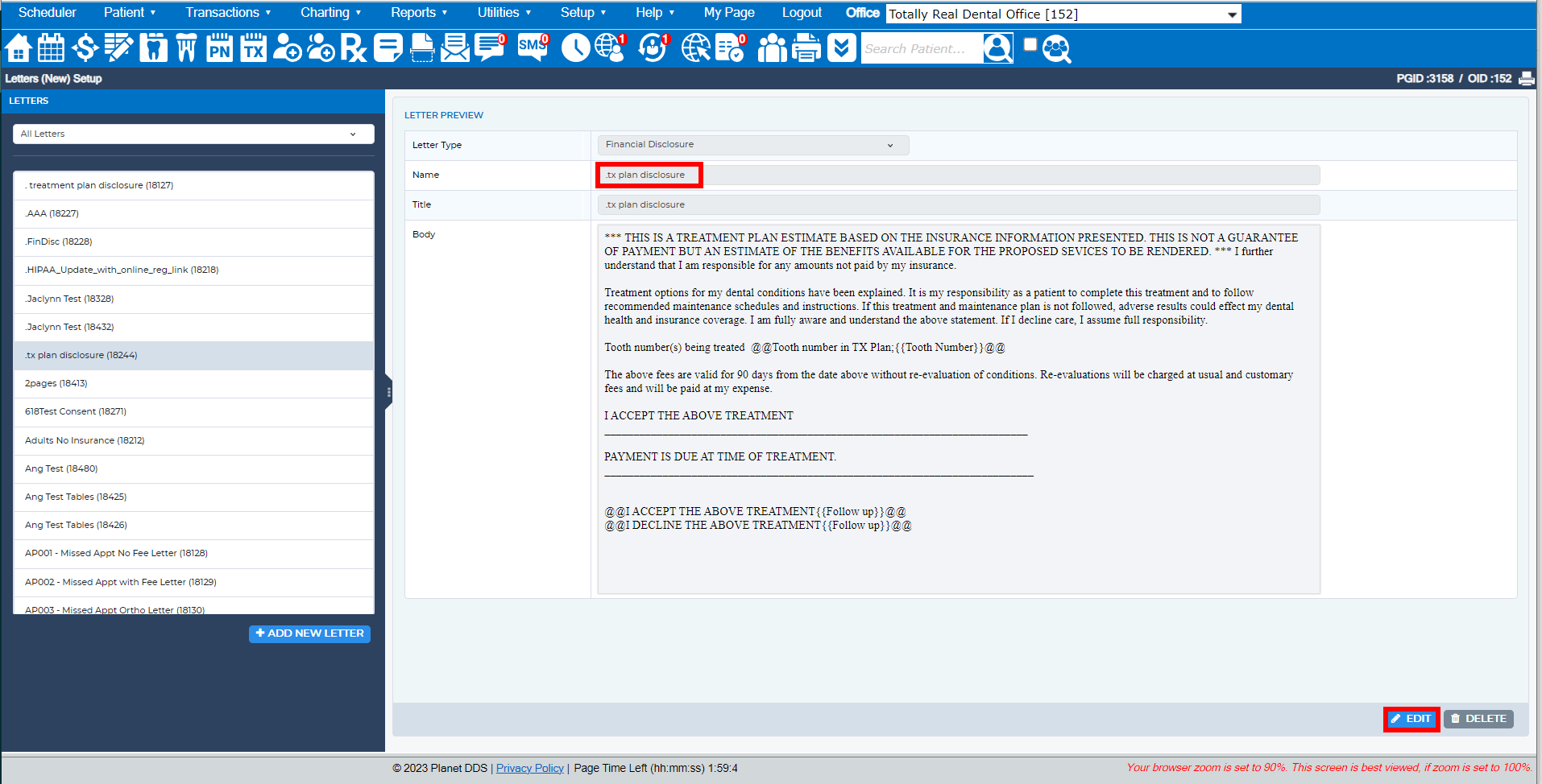 How can our office make “Treatment Plan Disclosure” the default ...