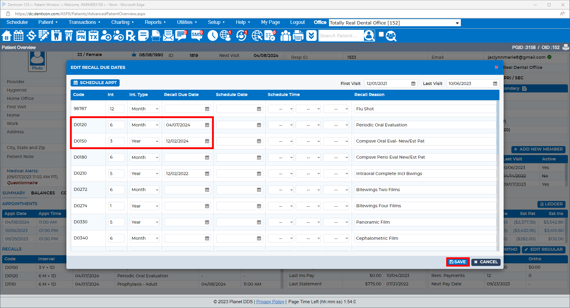 We saw a patient today for D0150. The patient needs to be recallable ...