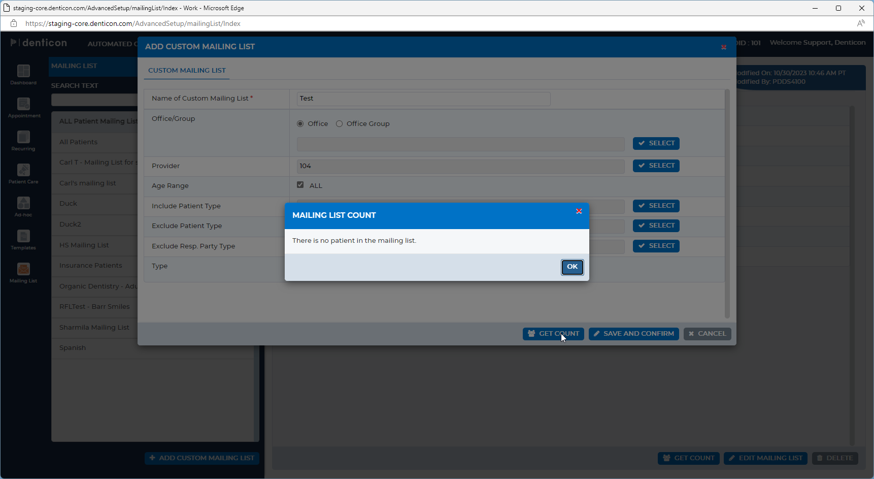 Ive Set Up My Mailing List To Include All Providers And Patient Types When I Click The Get