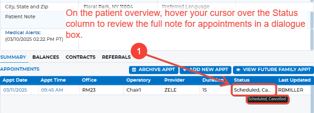 I cancelled a patient's appointment but their Patient Overview still shows the appointment. Why ...