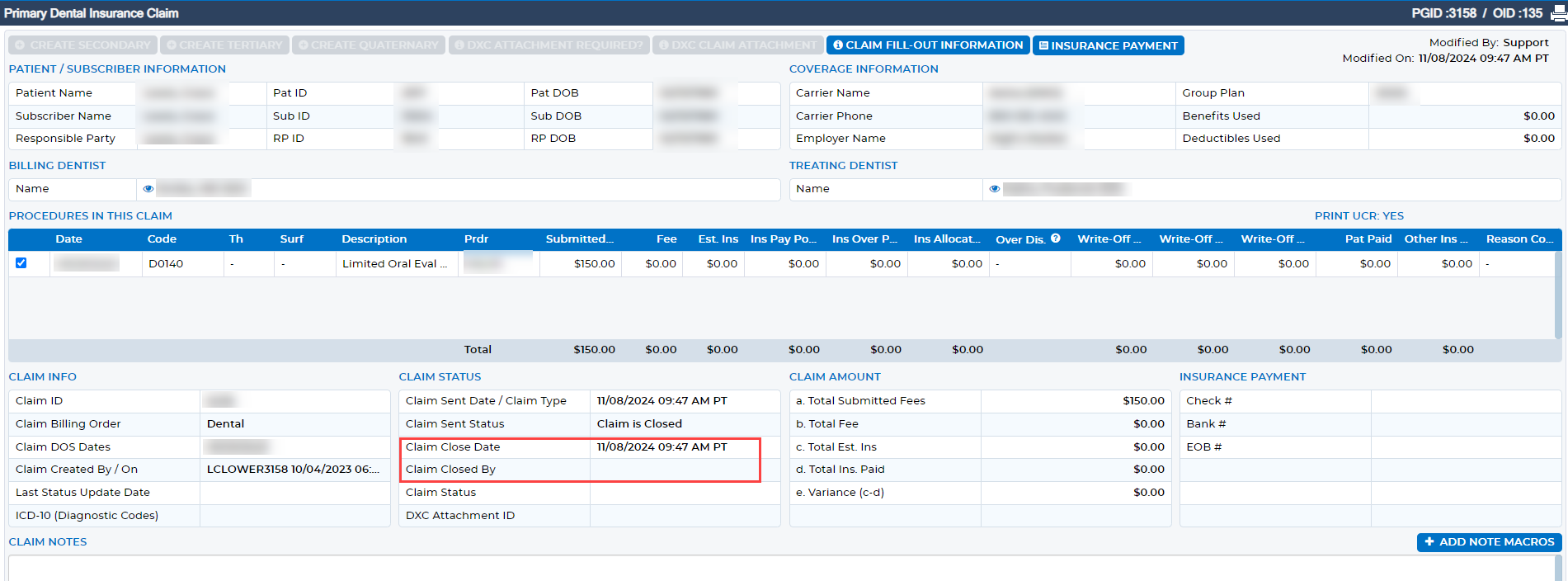 A SUPPORT account closed my claim but the "Claim Closed By" field is ...