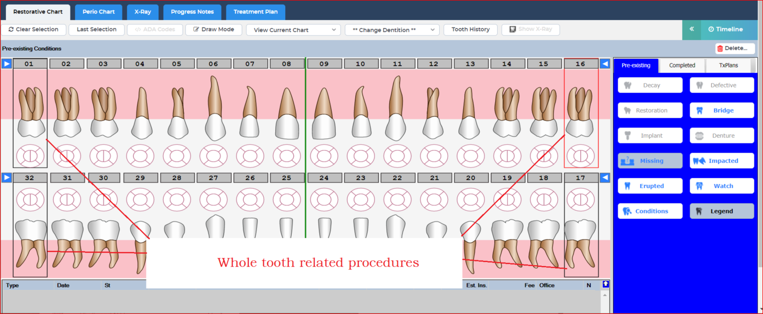 How do I graphically chart a patient’s pre-existing dental condition ...