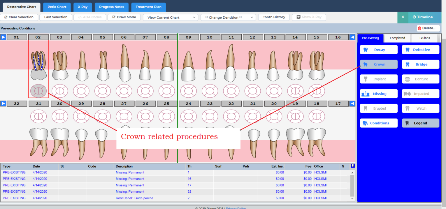 How do I graphically chart a patient’s pre-existing dental condition ...