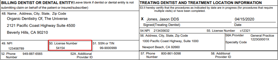 Where is the license number in Box 50 of the ADA claim form determined ...
