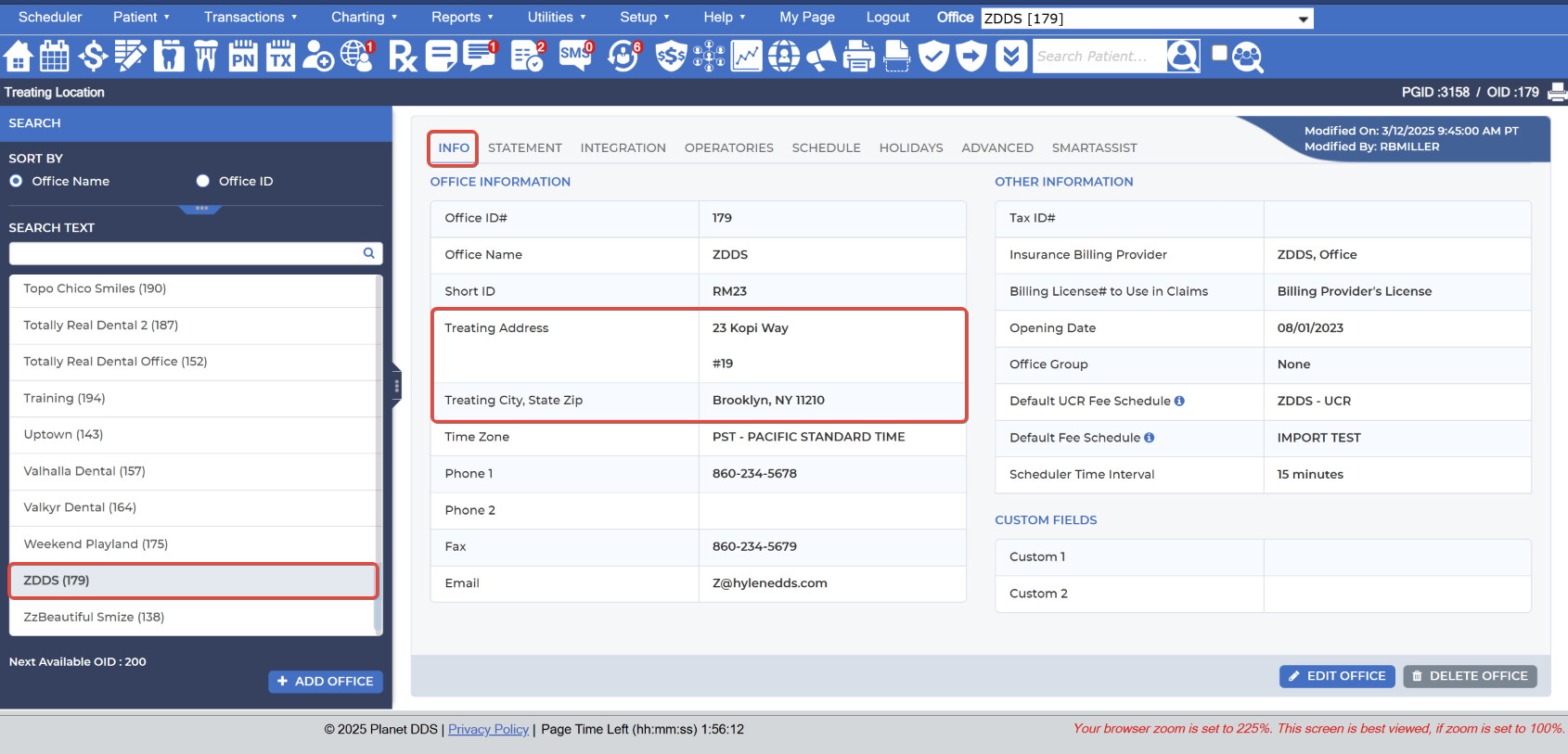 How can I change the address on ADA claims listed in box #56? – Planet DDS