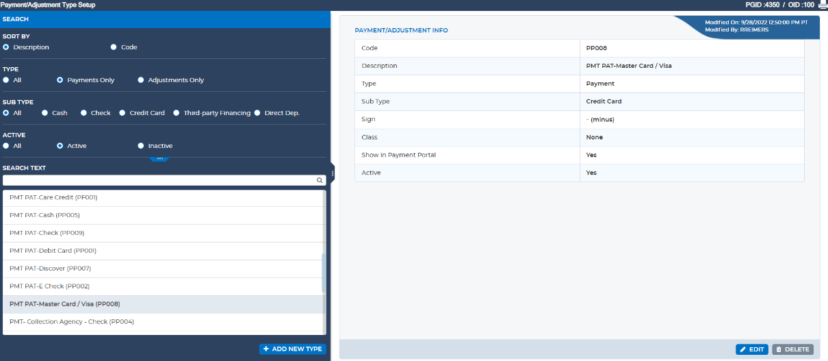 Denticon Setup Guide - Payment & Adjustment Types – Planet DDS