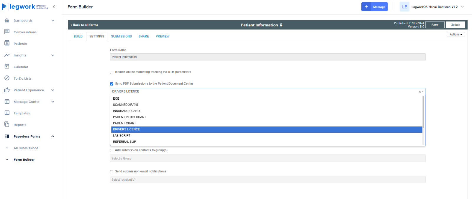 Is there a way for completed Legwork patient forms to automatically upload to the patient's ...
