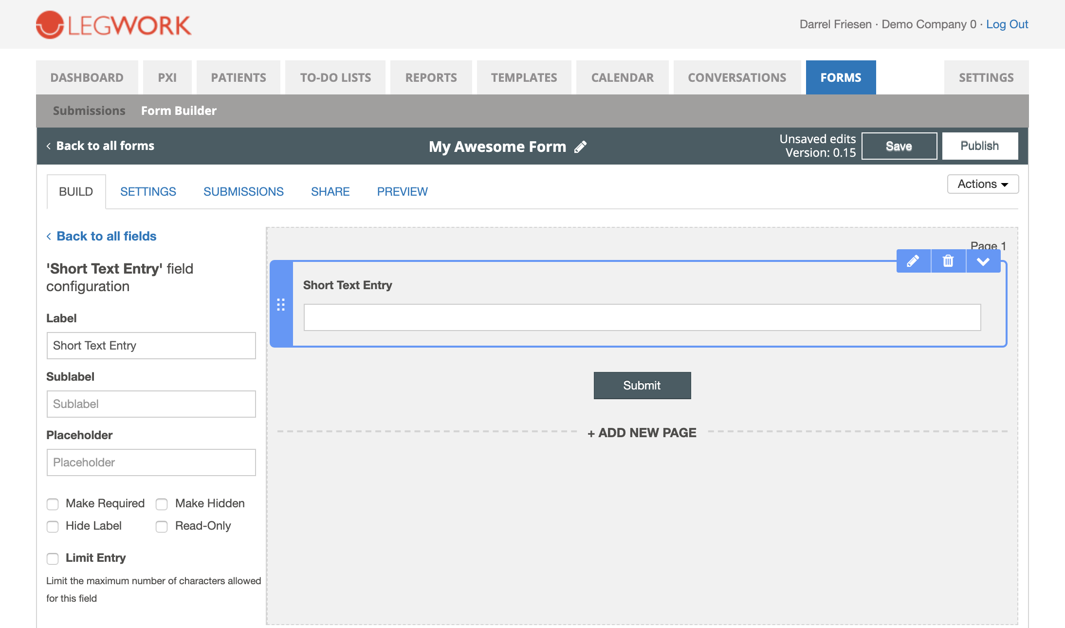Configuring a Short Text Entry Field – Planet DDS
