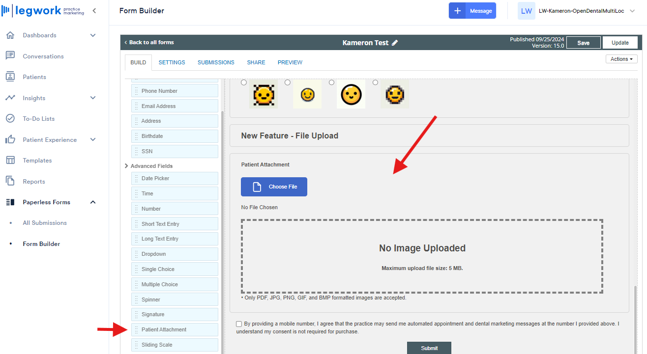 When patients complete our paperless forms, are they able to upload an ...