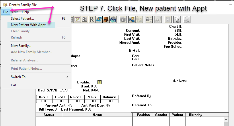 How to create a New Patient in Dentrix, per their recommended settings ...