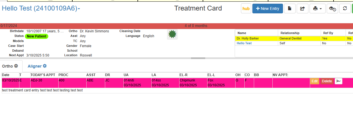 Treatment Card Entry Type – Planet DDS